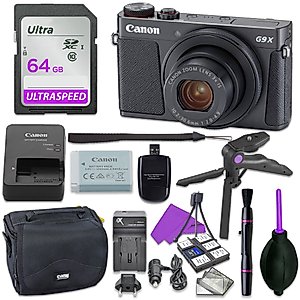 Canon Powershot G9 X Mark II Point & Shoot Digital Camera Bundle w/Tripod Hand Grip, 64GB SD Memory, Case and More (Black)