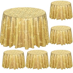 Moukeren 6 Pcs Round Sequin Tablecloth Glitter Round Tablecloth Round Table Cloth Table Covers Decorations for Wedding, Birthday Party, Christmas and Halloween Decor (Gold, 50 Inch)