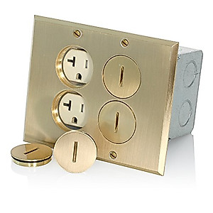 Leviton 35249-TFB 2-Gang Duplex Receptacle Floor Box Assembly, Tamper-Resistant, Brass Finish, 15-Amp, 125V