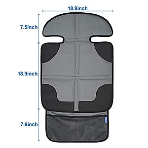 INFANZIA Car Seat Protector with Thickest Padding - Auto Seat Cover Mat for Baby Child Car Seats, Waterproof 600D Fabric, PVC Leather Reinforced Corners & 2 Large Pockets for Handy Storage, Gray