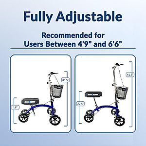 KneeRover Deluxe KneeCycle Steerable Knee Walker Knee Scooter for Adults for Foot Surgery, Broken Ankle, Foot Injuries - Foldable Knee Rover Scooter for Broken Foot Injured Leg Crutch Alternative Blue