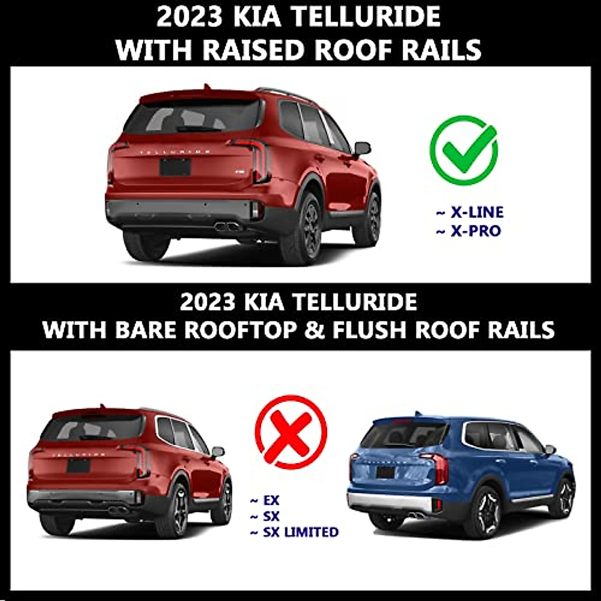 ROKIOTOEX Cobra Roof Rack Crossbars Fit for Ki-a 2023 Telluride EX X-Line, SX X-Pro Raised Side Rails, Cross Bars for Rooftop Cargo Box Luggage, Ski Board, Bike Carrier – Silver CJ4035