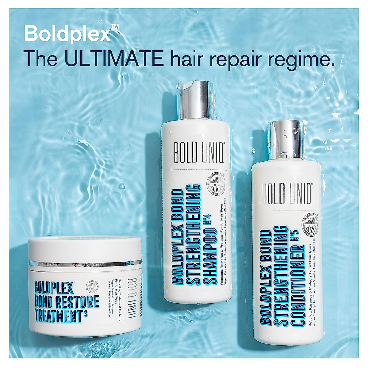 BOLD UNIQ Boldplex Bond Repair Hair Protein Treatment Bundle. Regime for Dry Damaged Hair. Hydrating & Conditioning for Curly, Colored, Frizzy, Broken & Bleached Hair. Paraben & Sulfate Free.