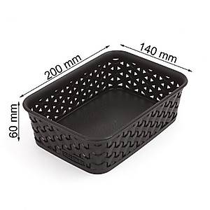 Curver 203415 Rattan-Look Office Basket, A6 Size, Polypropylene, Chocolate, chocolate, 19,8 x 14,2 x 6 cm