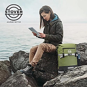 STOVER Waterproof Dry Bag Backpack 35L for Kayaking, Heavy Duty Roll-Top Closure Floating Bag with Front Pocket and Reflective Strip for Outdoor Water Activities (Green)