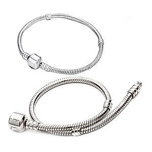 Kinteshun Snake Bracelet Chain,Silver Plating European Bead Charm Wristlet Bracelet Chain with Snap Barrel Clasp(2pcs,3mm&6.7 inches)