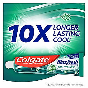 Colgate Max Fresh Toothpaste, Whitening Toothpaste with Mini Breath Strips, Clean Mint Toothpaste for Bad Breath, Helps Fight Cavities, Whitens Teeth, and Freshens Breath, 4 Pack, 6.3 Oz Tubes
