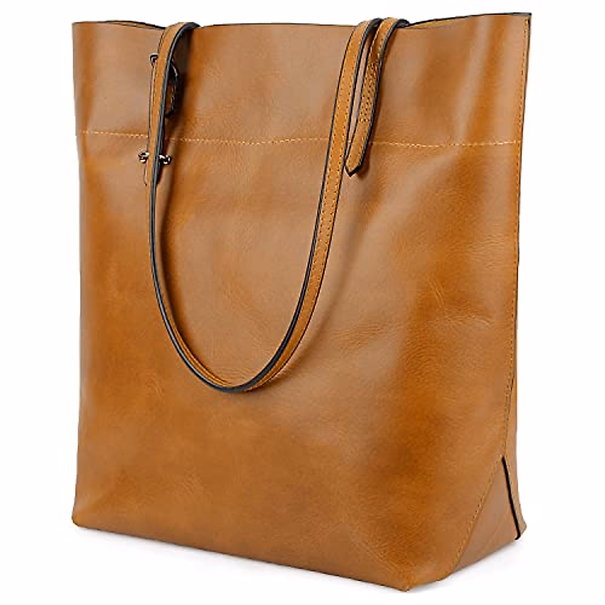 YALUXE Women's Vintage Style Leather Work Tote Shoulder Bag (UPGRADED 2.0) Yellow Brown