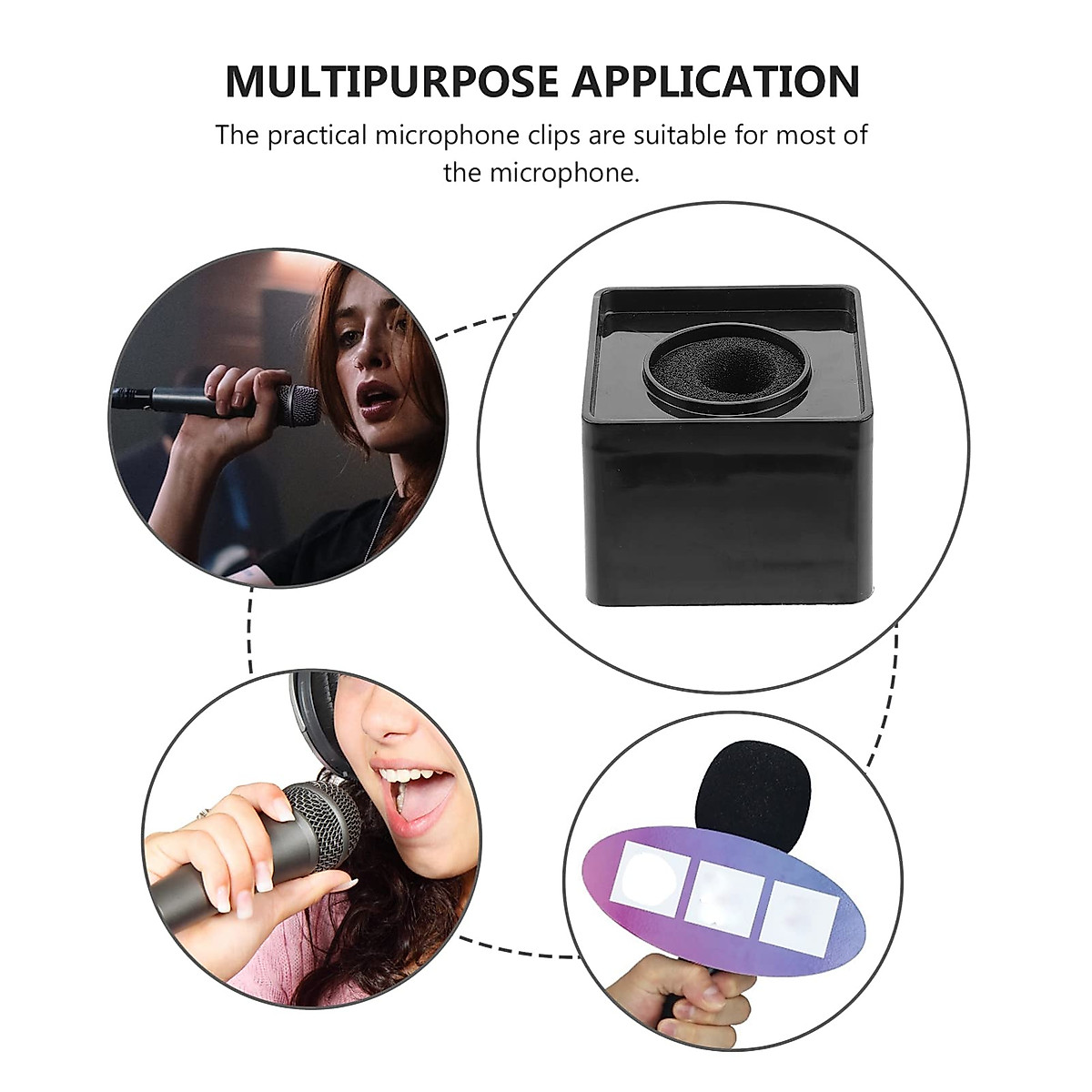 Lurrose Custom Signs Square Cube Shaped Microphone Flag Station Interview KTV Mic Portable Microphone Logo Flag Station (Black) Desktop Mic Stand