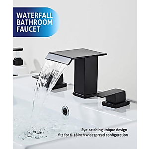 Sankecao Bathroom Sink Faucet Black - Bathroom Faucets for Sink 3 Hole Waterfall Bathroom Faucet with Metal Pop-up Sink Drain Stopper and 2 Supply Hoses…