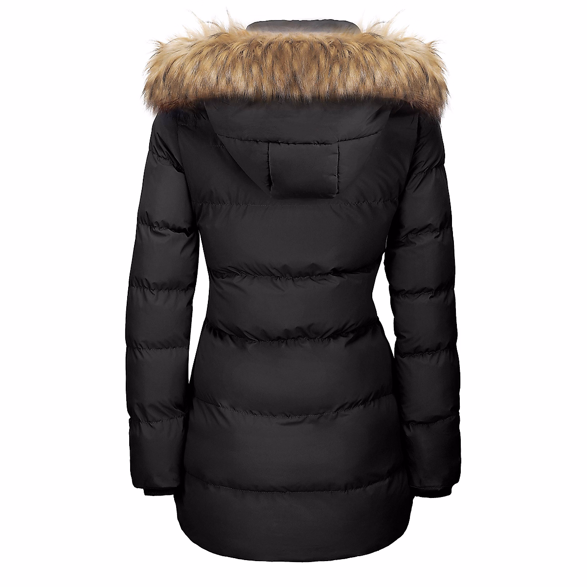 WenVen Women's Winter Thicken Warm Coat with Fur Removable Hood (Black, XL)