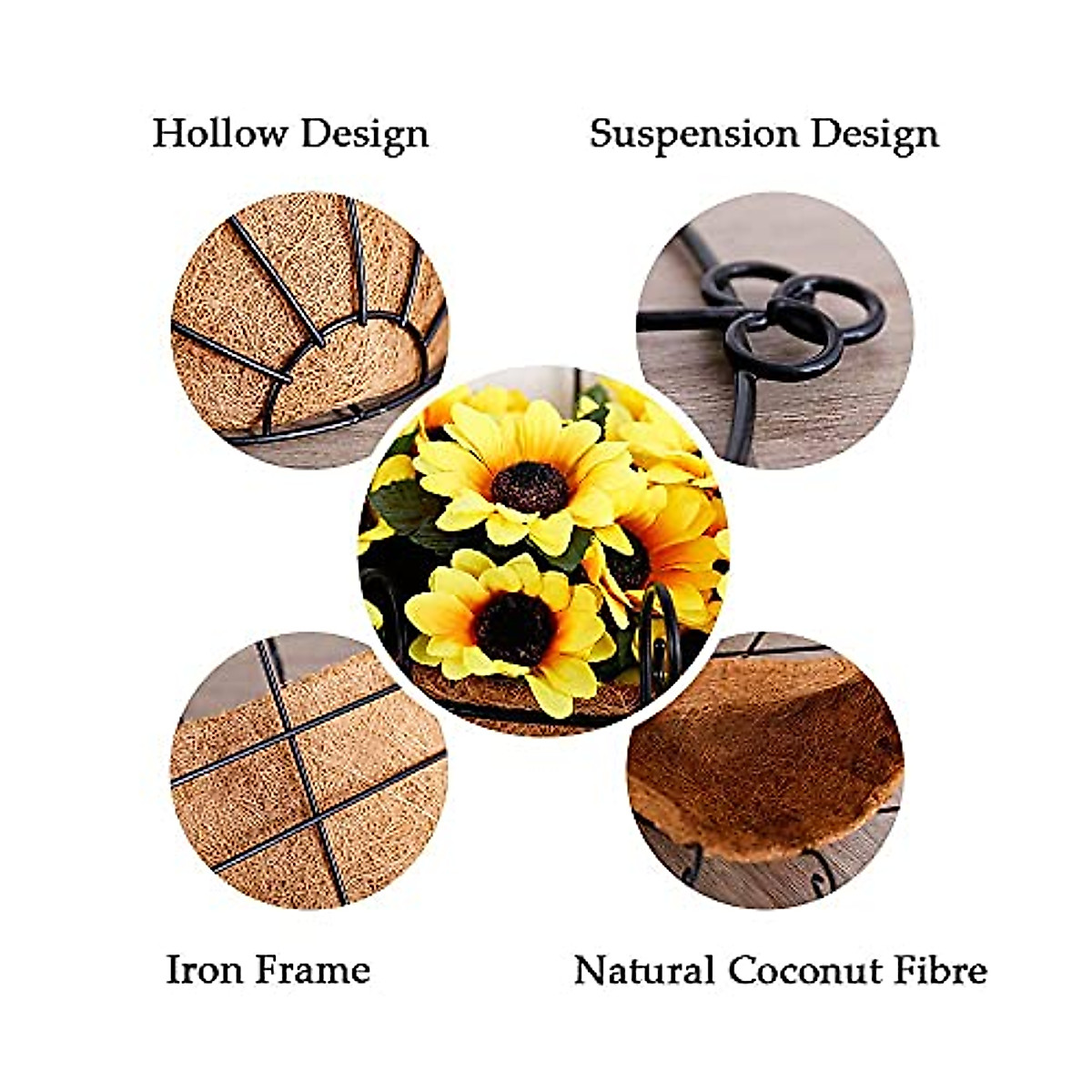 Metal Hanging Planter Basket with Coco Coir Liner Wall Mount Wire Plant Holder for Indoor Outdoor Garden Porch and Balcony (2 Pack) (10 inch)