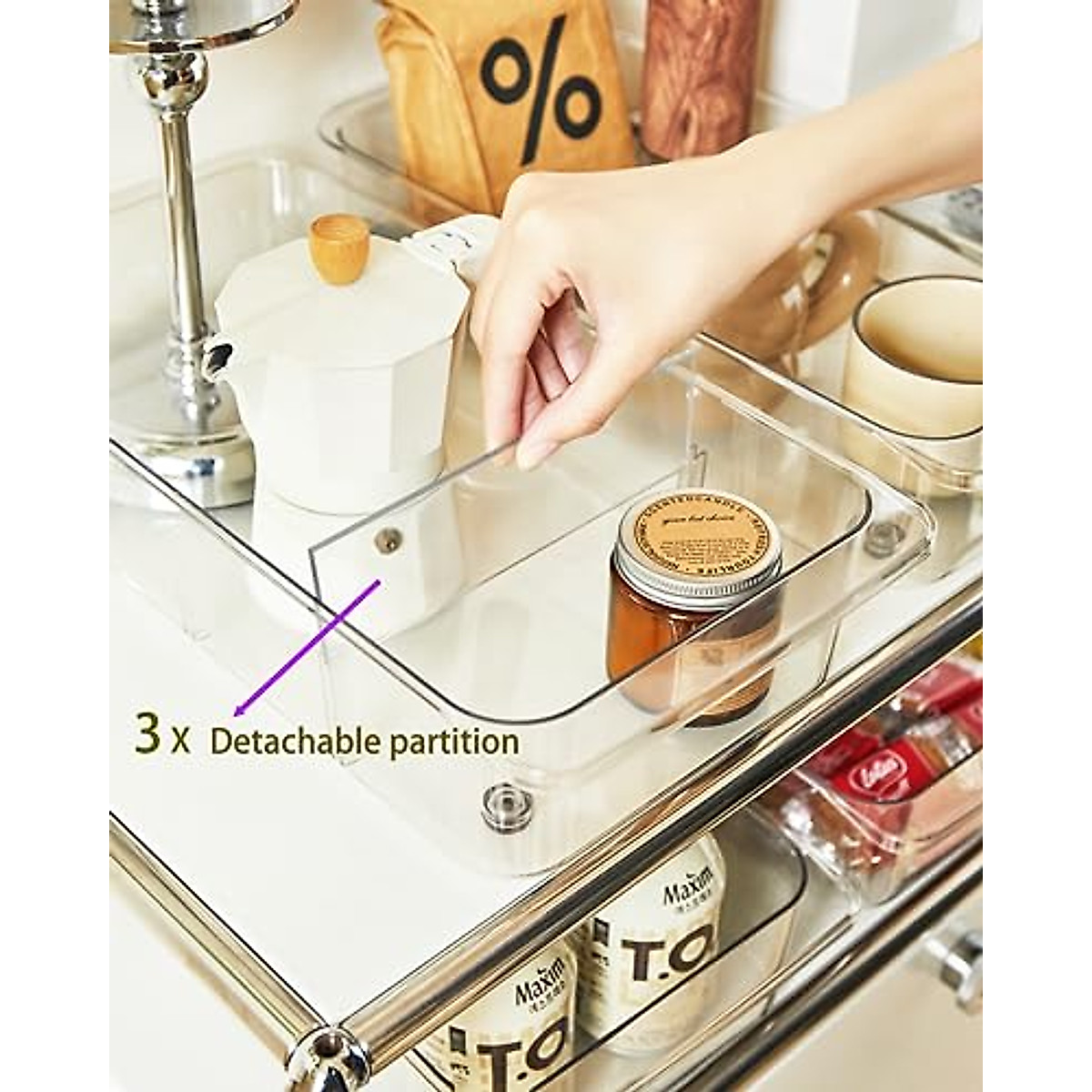 Under Sink Organizer with Wheels，Bathroom and Kitchen Cabinet Organizer with Dividers,Clear Plastic Storage Organizer Bins Suitable for Medicine Cabinet,Vanity, Refrigerator, Office (2 Clear tray)