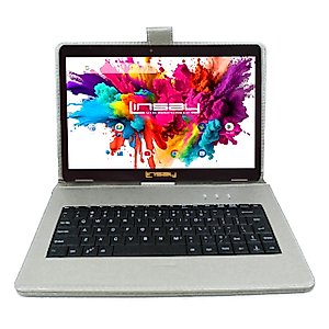LINSAY 10.1" High End Octa Core 4GB RAM 128GB Storage Android 13 Google Certified Tablet with Silver Keyboard