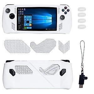 Silicone Case for ROG Ally, Protective Case for ROG Ally with Tempered Glass Screen Protectors, Dust-Proof Net, Joystick Protectors and 3.1 Adapter - White