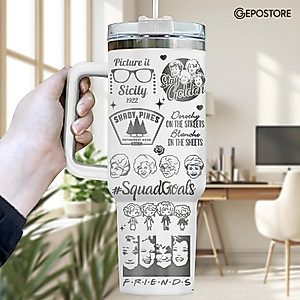 GEPOSTORE Movie Lover Gifts, Stay Golden Movie 40 oz Laser Tumbler Handle and Straw, Friends Movie Characters Tumblers Cup, Halloween Mug, Birthday Gifts for Best Friends