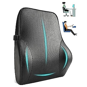 SEG Direct Lumbar Support Pillow, Ergonomic Back Support for Driving Fatigue Back Pain Relief, Memory Foam with Leather Cover Adjustable Strap, for Car Seat Home Office Wheel Chair