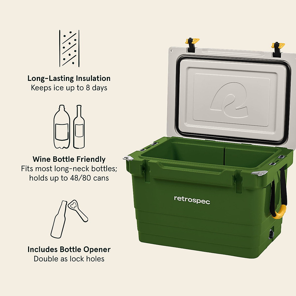 Retrospec Palisade Rotomolded 45 Qt Cooler - Fully Insulated Portable Ice Chest with Built in Bottle Opener, Tie-Down Slots & Dry Goods Basket - Large Beach, Camping & Travel Coolers - Coastal Blue