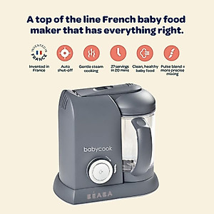 BEABA Babycook Solo 4 in 1 Baby Food Maker, Baby Food Processor, Steam Cook + Blend, Lrg Capacity 4.5 Cups 27 Servings in 20 Mins, Cook Healthy Baby Food at Home, Dishwasher Safe, Cloud