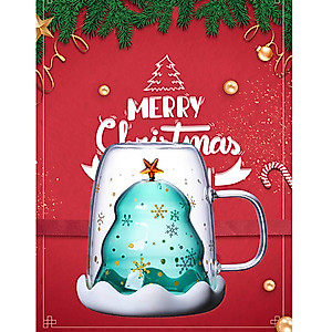 MUCHENGGIFT Cute Mug Christmas Tree Coffee Mugs, Tea Milk Cup Double Wall Insulated Glasses Espresso Cup, Best Christmas Gifts for Women,Men,Kid, Office