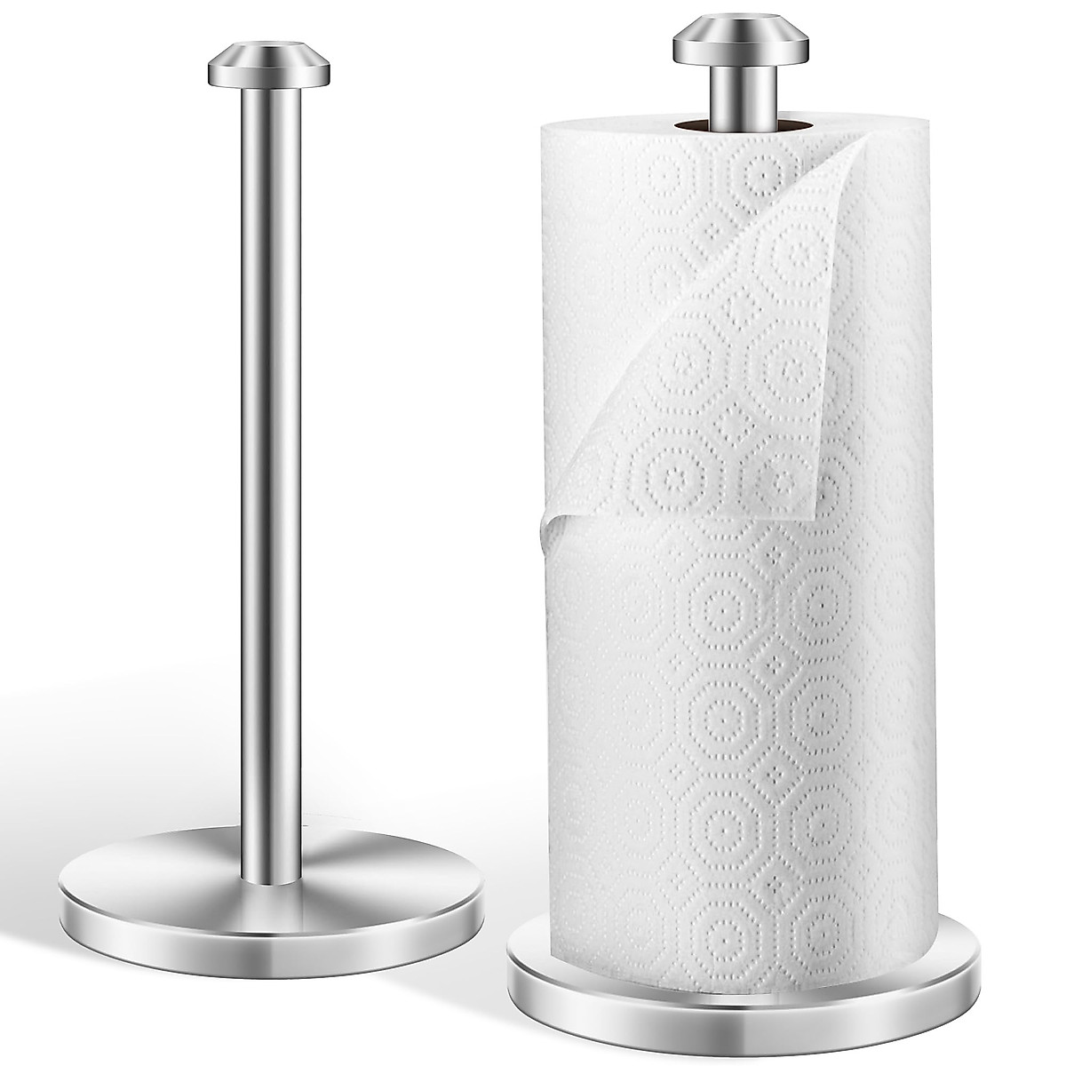 AOSION 2 Pack Stainless Steel Paper Towel Holder,Paper Towel Holder Countertop,Standing Paper Towel Holders for Kitchen Bedroom and Bathroom, Brushed Silver 13.8"