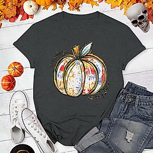 JMMSlmax Pumpkin Shirts for Women Funny Halloween Clothing Fall T-Shirts Top Halloween Teen Girl Short Sleeve Loose T Shirt