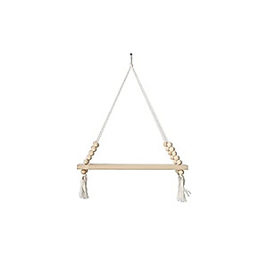 ND RongFeng Wooden Rope Suspended Floating Shelf Set of 2, Wall Rope Rack for Living Room, Bedroom, Bathroom and Kitchen, Shelves in Natural Wood Color