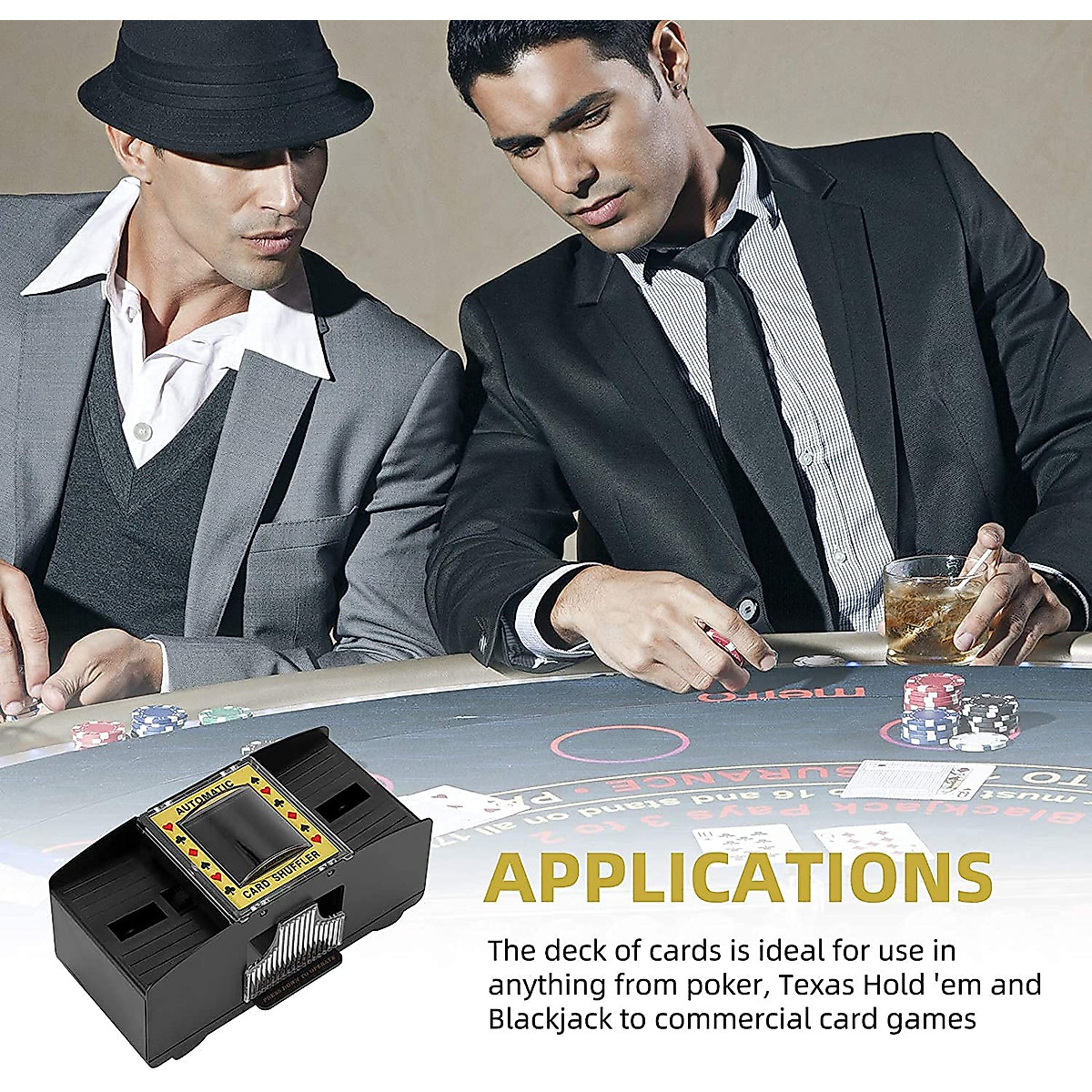 Litesam Seasonal Designs Automatic Card Shuffler,2 Decks Poker Shuffler Portable Card Shuffler,Battery-Operated Playing Card Shuffler for Casino,Club Gaming and Home Party, Black