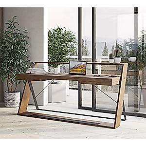 Limari Home Lazzaro Collection Modern Home Office Walnut Veneer Finished Desk with 2 Soft Closing Drawers, Brown