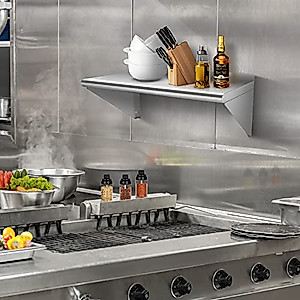 HOCCOT Wall Stainless Steel Shelf 12 x 36”, Heavy Duty 270 lb Metal Shelf, Commercial Wall Mounted Food Service Storage Rack Shelves for Kitchen, Restaurant, Food Truck, Garage, Laundry Room