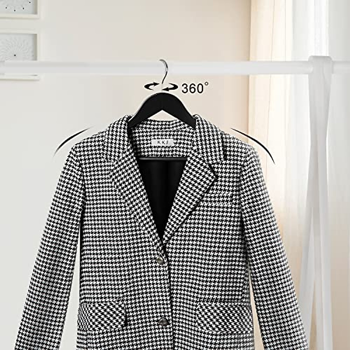 TOPIA HANGER Wooden Coat Hangers 30 Pack, Black Wood Suit Hangers with Non Slip Pants Bar, 360° Swivel Hook and Shoulder Notches for Camisole, Jacket, Pants, Smooth Finish Clothes Hangers -CT34B30