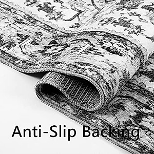 CAROMIO Grey Area Rug Washable Boho Distressed Rug Large Non-Slip 8x10 Area Rug Low-Pile Stain Resistant Vintage Area Rug for Living Room Bedroom, 8' x 10' Grey