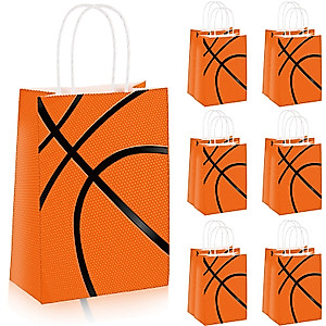 12 Pcs Basketball Party Gift Bags Party Favor Goody Treat Candy Bag with Handles Basketball Snack Bags Basketball Theme Birthday Party Supplies Birthday Decor Decorations for Kids Boys Teens Adults