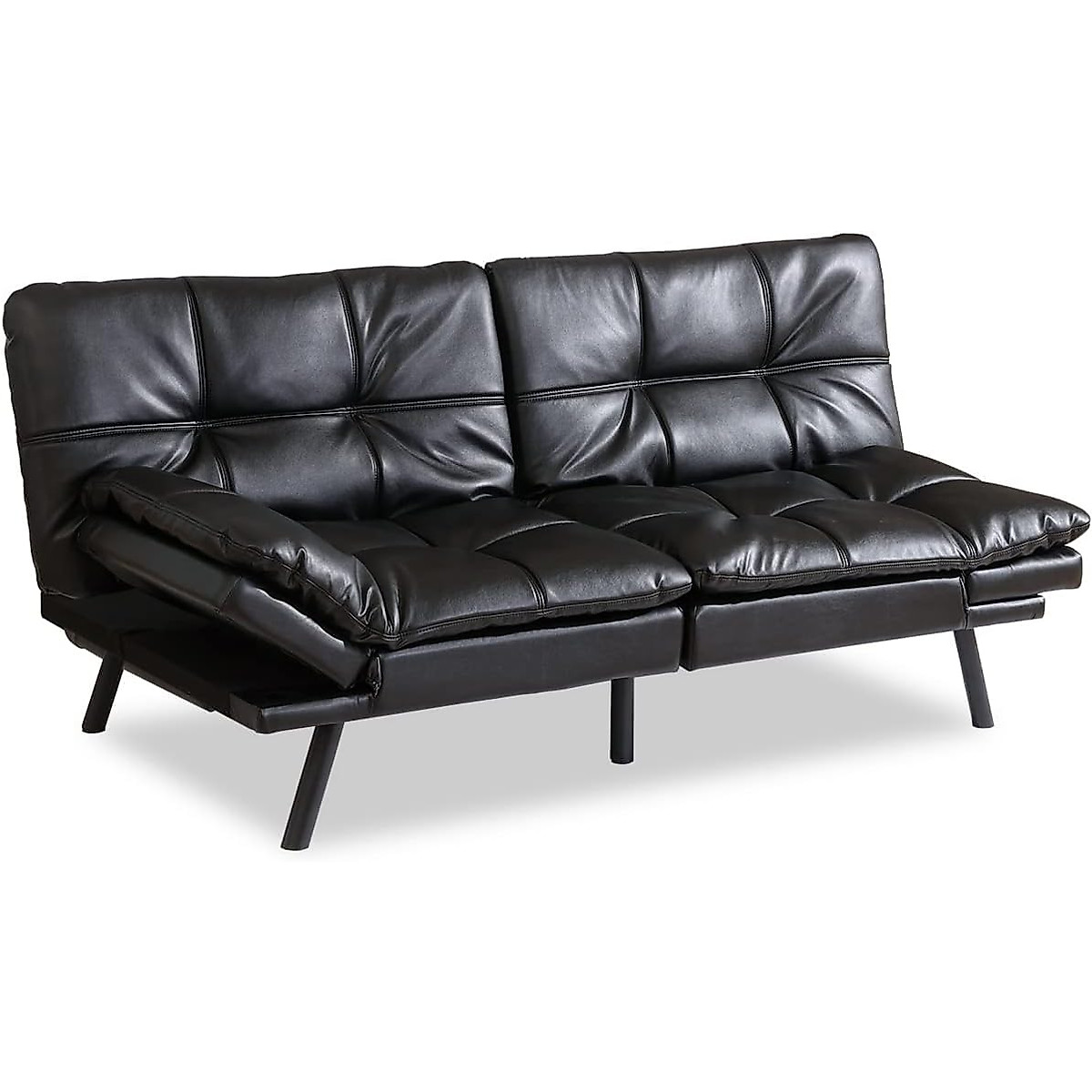 Hcore Futon Bed, Mid-Century Modern Memory Foam Loveseat Sofas, Black