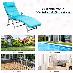 Giantex Chaise Lounge Chair for Outside, Pool Folding Reclining Beach Chair W/Removable Cushion&Headrest Pillow, Outdoor Lounge Chaise w/ 7 Backrest Positions, Portable Patio Lounger (1, Turquoise)