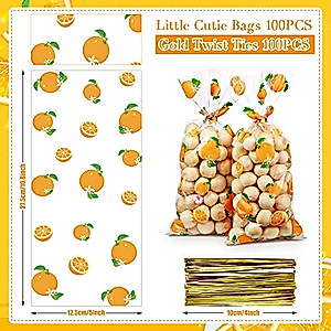 Pajean 100 Pieces Little Cutie Baby Shower Cellophane Treat Bags Oranges Citrus Theme Cuties Baby Shower Party Candy Bags 100 Pieces Twist Ties Tangerine Summer Baby Shower Birthday Party Gold