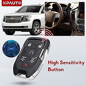 NPAUTO Key Fob Replacement for Chevy Suburban Tahoe GMC Yukon/Yukon XL 2015 2016 2017 2018 2019 2020 - Keyless Entry Remote Control Start Self-prgrammed Key Fobs (HYQ1AA, 6 Button, Chip Included)