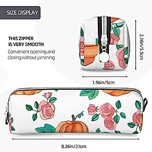 allgobee Pu Leather Pencil Bag Pen Case Pumpkins-Roses-Watercolor Students Stationery Pouch Pencil Holder Desk Organizer