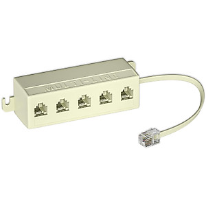 Goupchn Five Way Telephone Splitter RJ11 6P4C Male to 5 Female Outlet Ports Sockets Phone Line Splitter Adapter for Telephone, Landline, Fax Ivory
