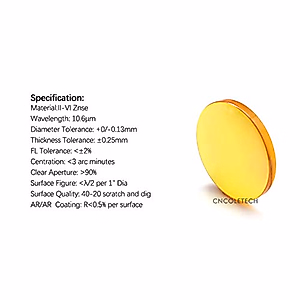 CNCOLETECH CO2 Laser Lens Dia:20mm FL:2" or 50.8mm Laser Mirror CVD ZnSe Focus Focal Lens for CO2 Laser Engraving Cutting Engraver/Cutter 40W-200W