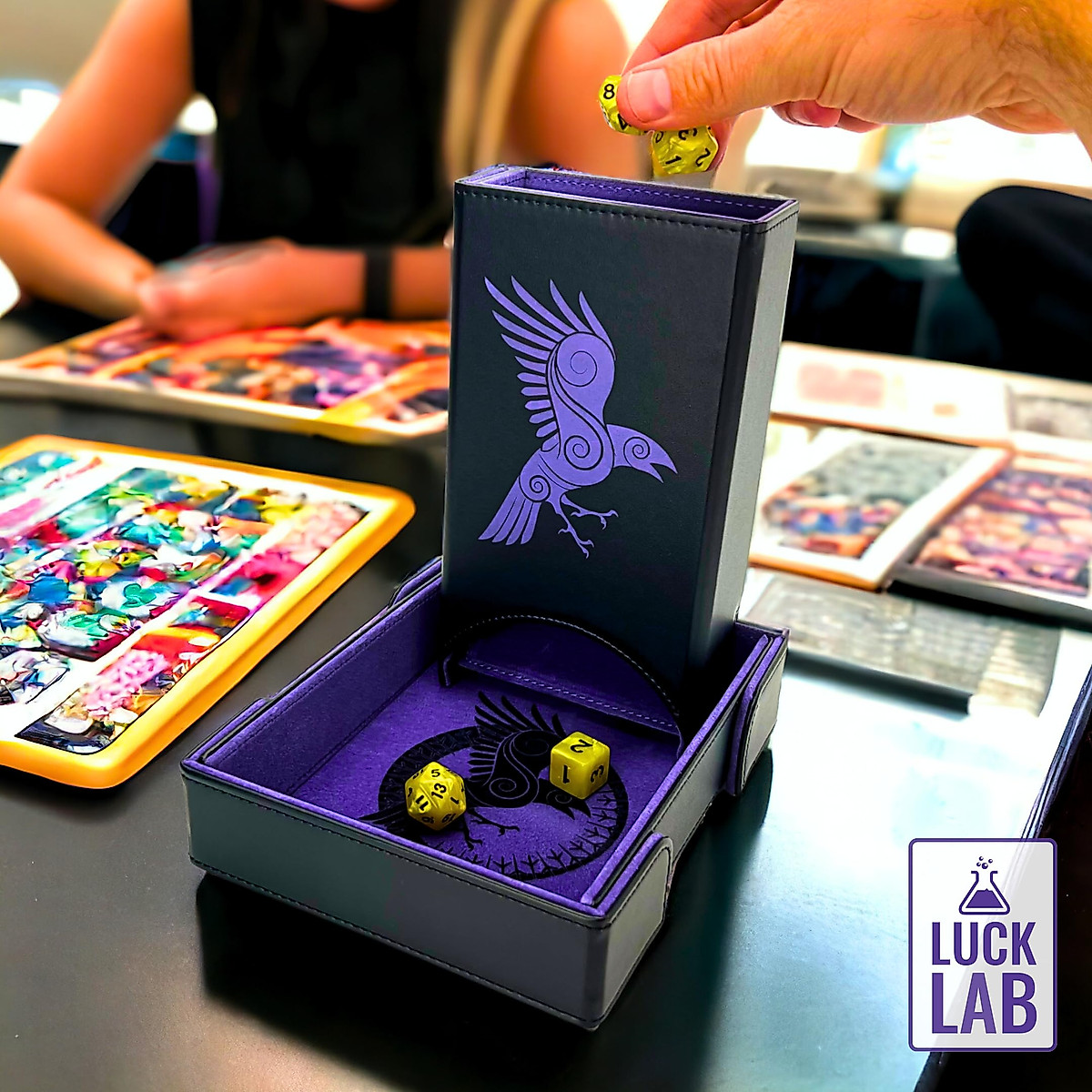 Luck Lab Folding Dice Tower and Dice Tray for RPG Table Top Gaming - Black/Purple - Raven Design