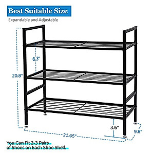 AmtoPm 3-Tier Metal Shoe Rack, Closet Shoe Racks Organizer, Black Closet Shoe Rack Storage Stable Stackable Shoe Rack for Entryway, Closet, Hallway