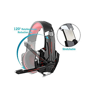 REDFIRE Stereo Gaming Headset for PS4, PC, Xbox One Controller, Noise Cancelling Over Ear Headphones Mic, LED Light, Bass Surround, Soft Memory Earmuffs for Laptop Mac Nintendo Switch Games -Red