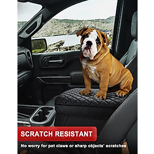 KBH Center Console Armrest Cover for Chevy Chevrolet Silverado, GMC Sierra 2019-2024, Tahoe, Suburban, Yukon 2021-2024, Vinyl Leather Console Lid Cushion, Anti-Scratch, Bucket Seat, Black