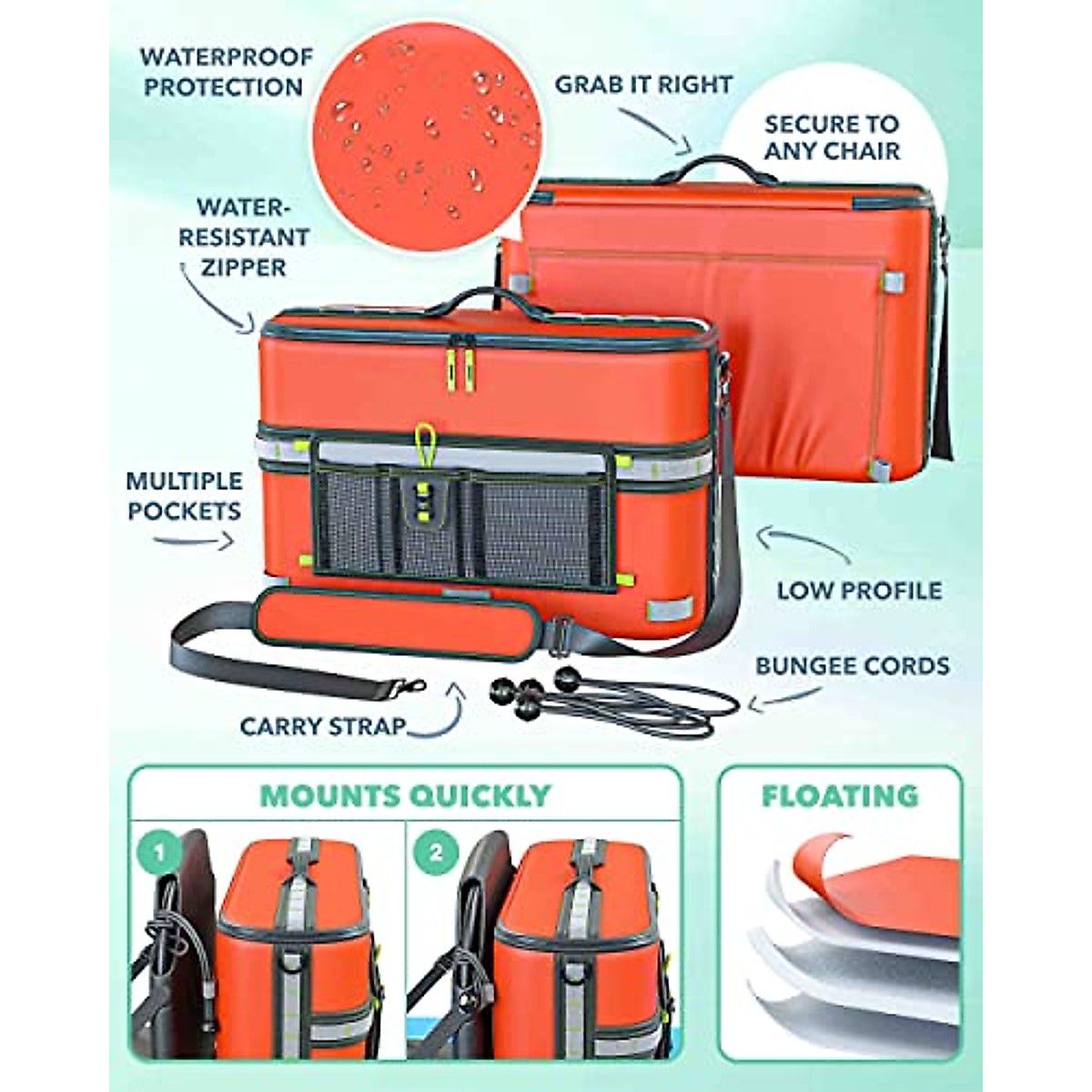 Skywin Kayak Cooler Behind Seat - Waterproof Kayak Seat Back Cooler- Compatible with Lawn-Chair Style Seats, Kayak Accessories Stores Drinks and Keeps Them Cool All Day Kayaking (Orange)