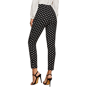 SweatyRocks Women's Casual Skinny Leggings Stretchy High Waisted Work Pants Black White Polka Dot XX-Large