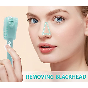 2 Pack Silicone Face Scrubber, 4 in 1 Facial Cleansing Brush, Handheld Face Wash Brush for Pore Cleansing, Gentle Exfoliating, Removing Blackhead, Blue and Pink