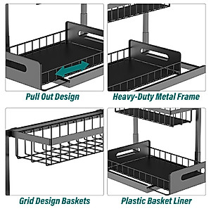 Under Sink Organizers and Storage - ZeJlo Metal 2 Tier Rustproof Under Cabinet Storage - Sliding Kitchen Sink Organizer for Kitchen Bathroom