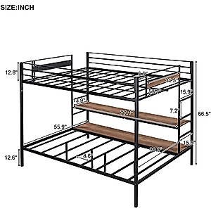 STP-Y Full Over Twin/Full Bunk Bed, Rockjame Metal Bed Frame with Shelves, No Box Spring Needed, Suit for Kids, Young Teens and Adults (Black) (Color : Black)