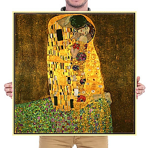 Wieco Art Framed Art the Kiss by Gustav Klimt Famous Oil Paintings Reproductions Modern Giclee Canvas Prints Canvas Wall Art with Golden Picture Frames for Wall Decor Home Decorations